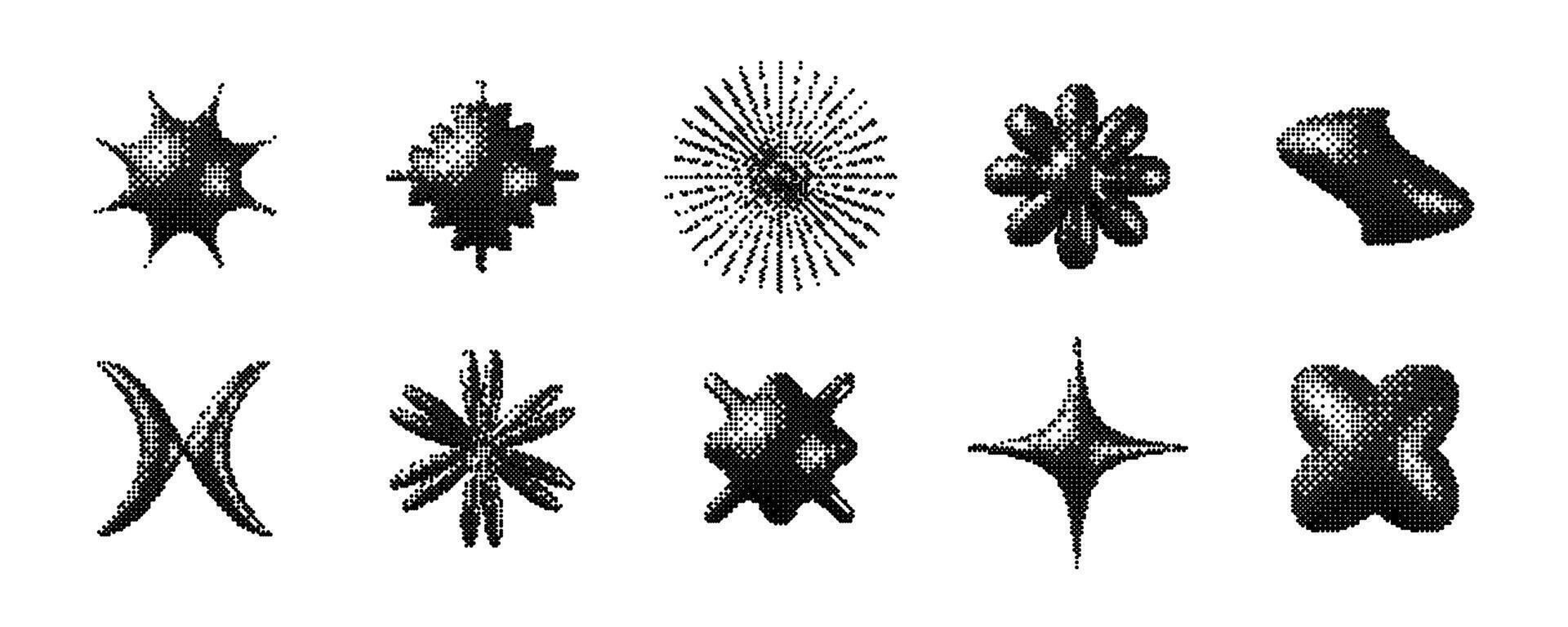 Pixelated 3d Y2K shape set. Bitmap stars, flowers, sparkles element ...