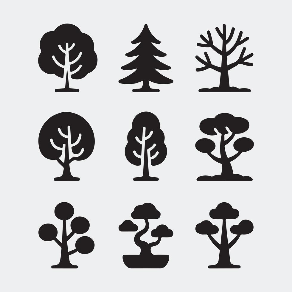 Bold Glyph Icons of Different Tree Shapes and Branch Styles 68094701 ...