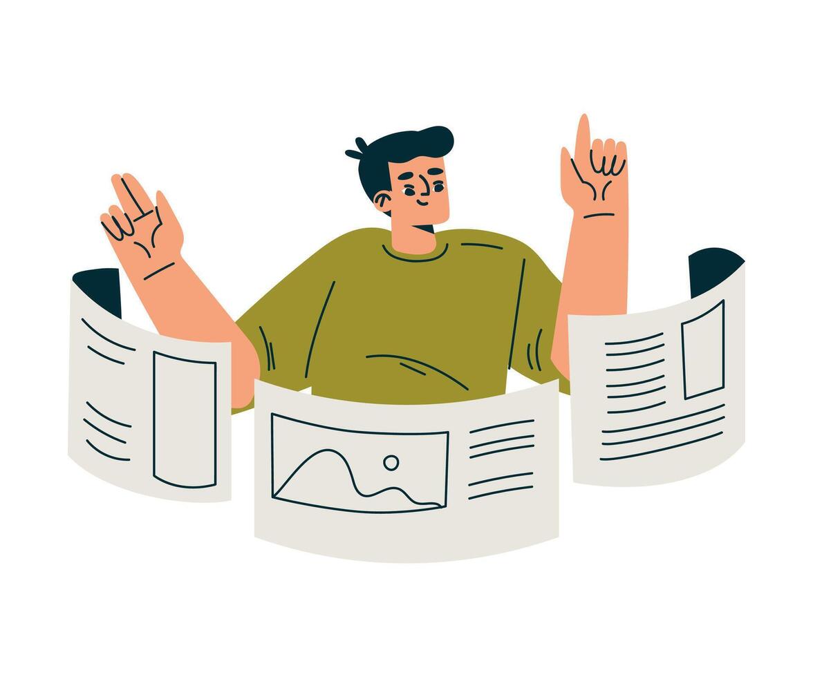 Productive Workflow With Man With Web Window Screen Managing Task Illustration 68095608 Vector