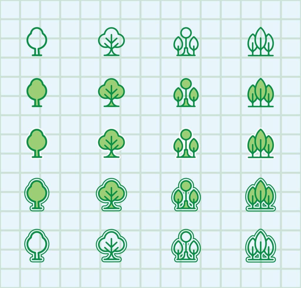 Green trees icons set on a grid background 68096552 Vector Art at Vecteezy