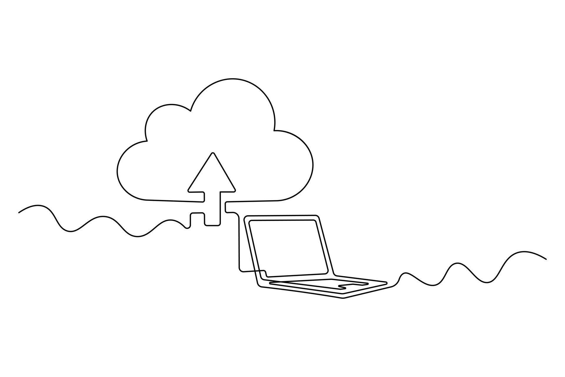 Cloud Computing Continuous Line Art Laptop and Cloud Connection. Illustration 68110024 Vector ...