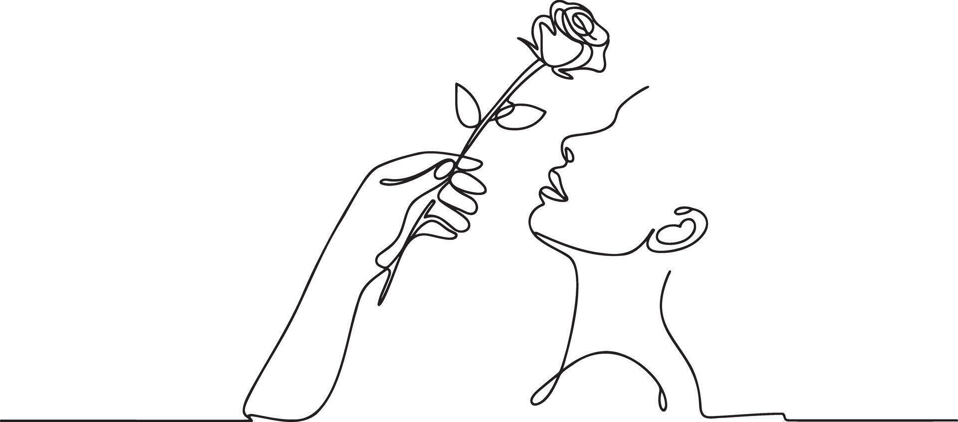 Continuous line drawing of a woman smelling a rose 68113689 Vector Art ...