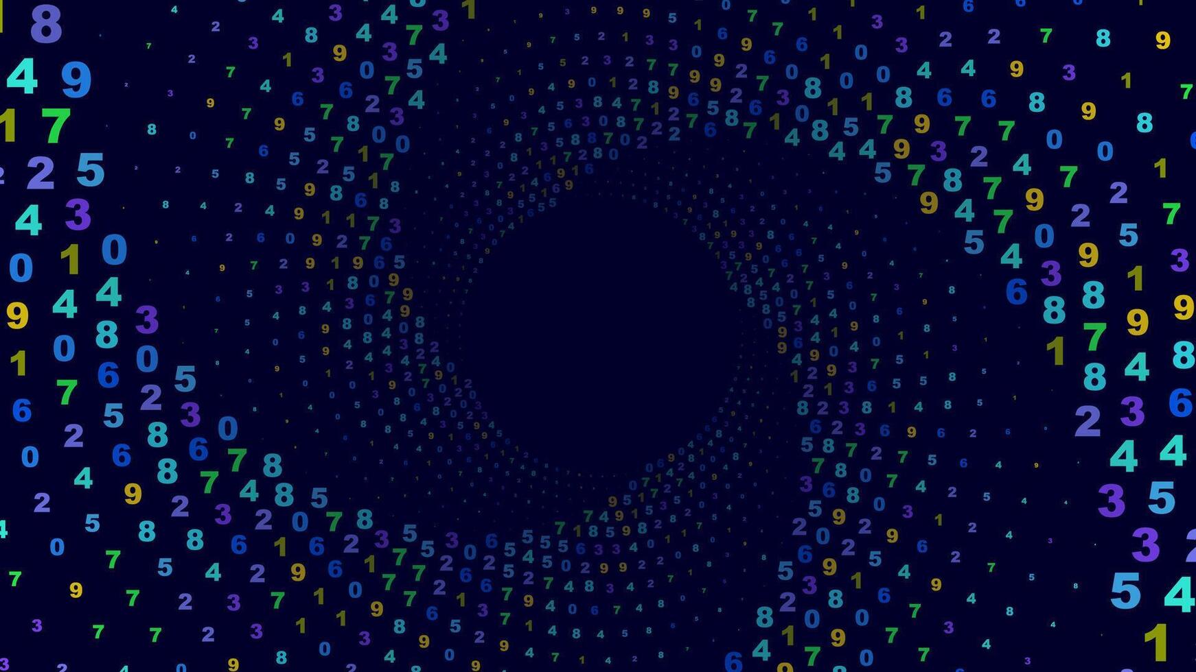 Numbers swirling in a spiral pattern on a dark background. Abstract ...