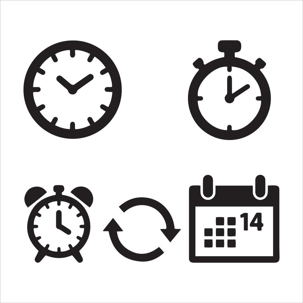 Collection of clock and calendar icons representing time management and scheduling 68140514 ...