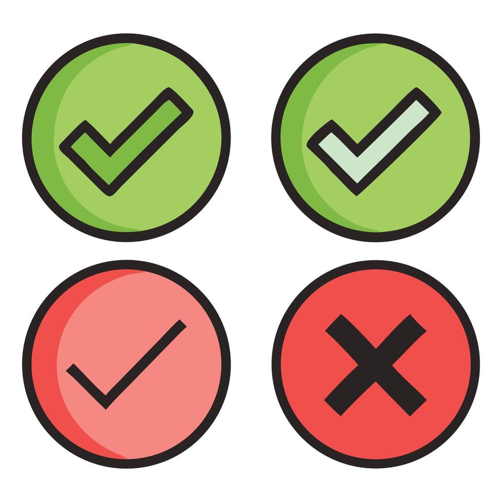 Green check marks and red x icons for approval or rejection symbols for ui design and web ...