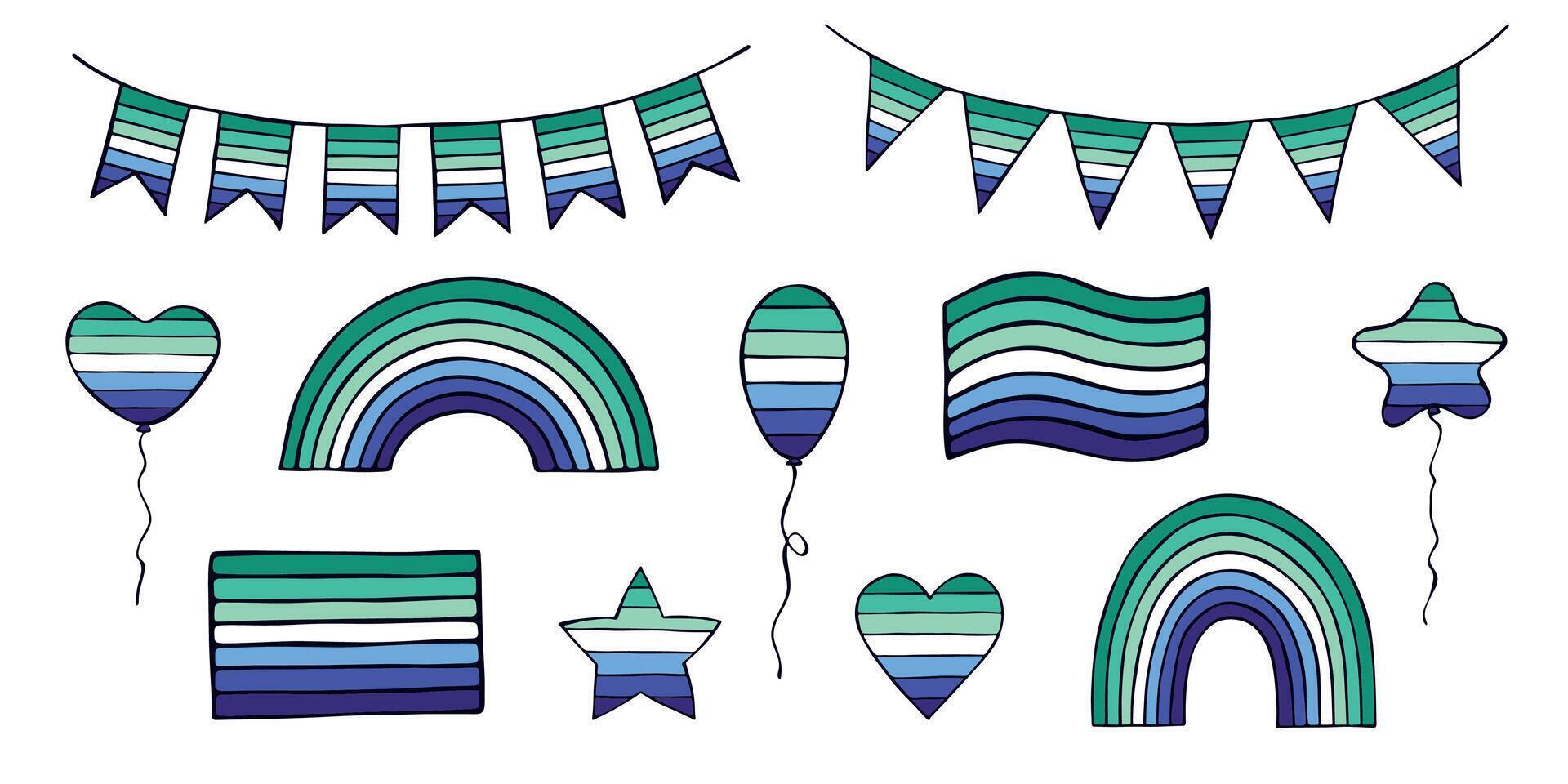 Set of colorful Gay men pride flag Happy pride day LGBTQIA community ...