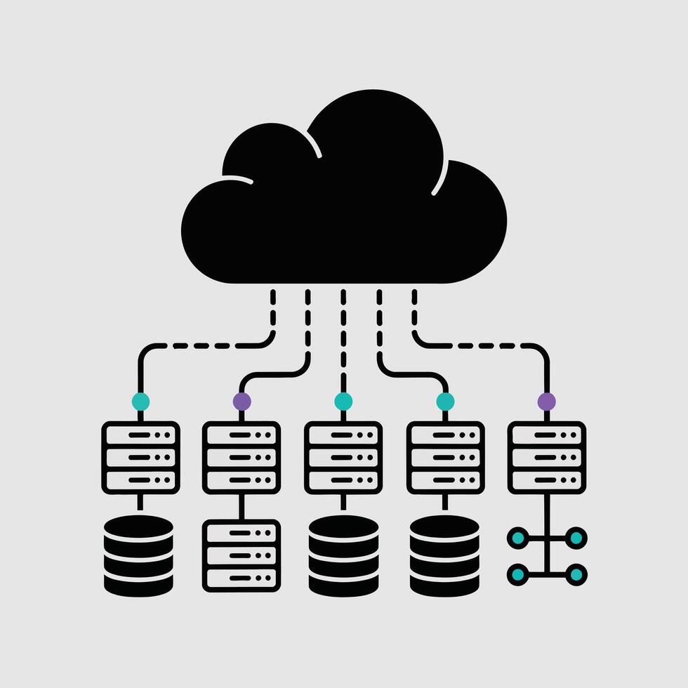Teal Purple and Gray Cloud Computing System Diagram Showing Black Cloud ...