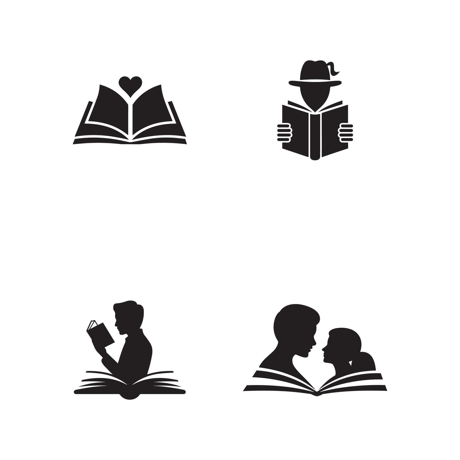 Simple Black and White Book and Reading Icons 68222551 Vector Art at ...