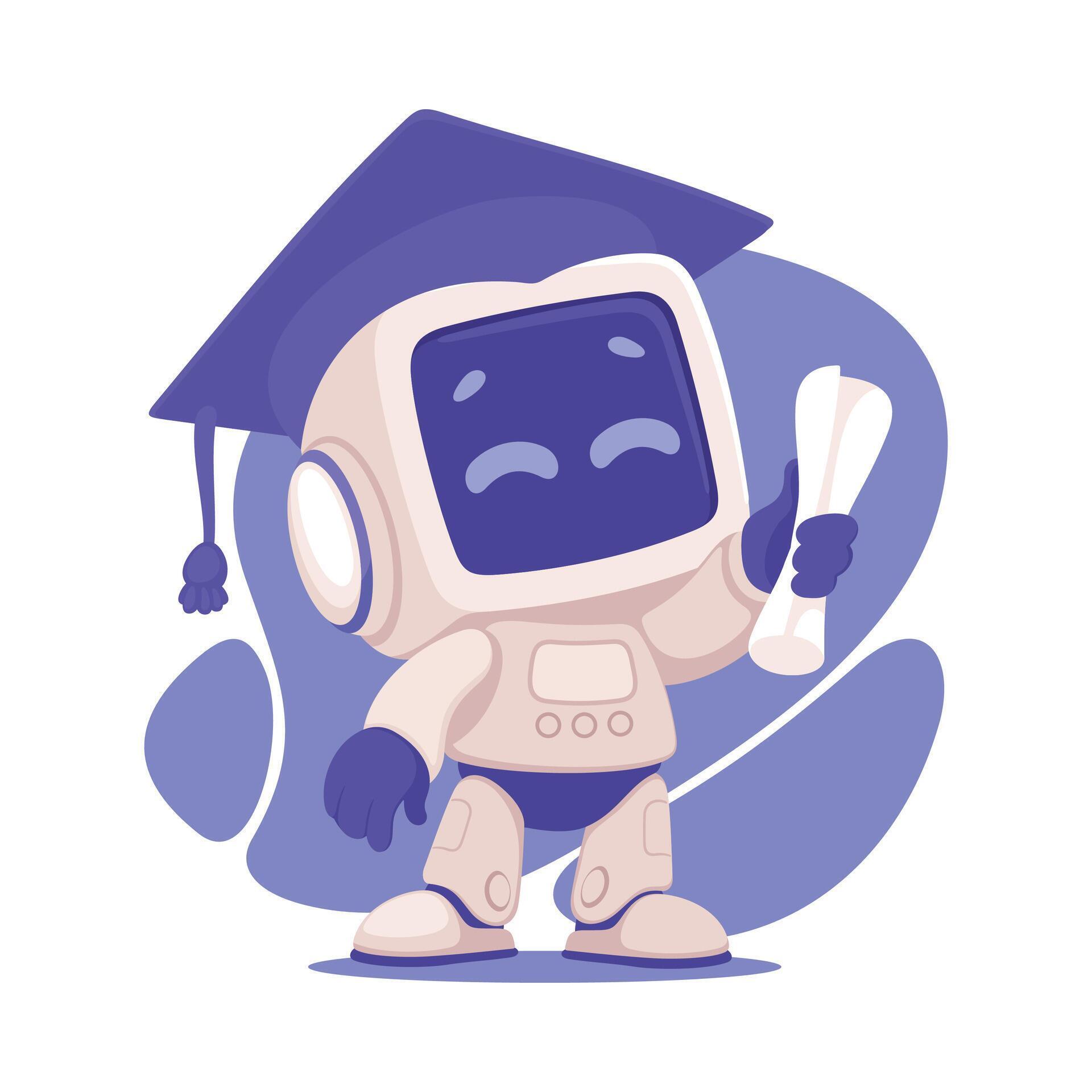 Robot Character In Graduation Hat As Smart Android Assistant Machine Illustration 68225458
