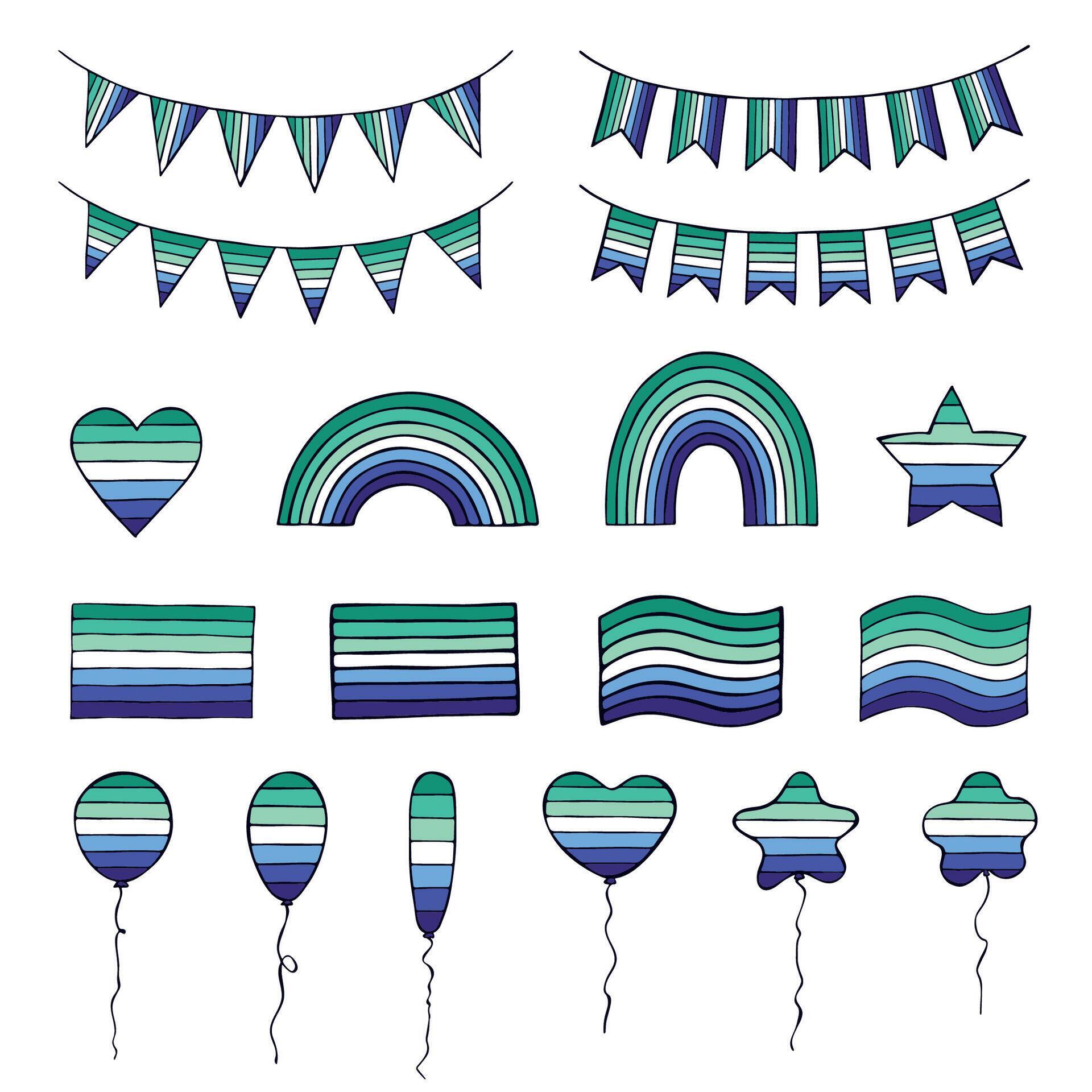 two Set of colorful gay men pride flag Happy pride day LGBTQIA ...