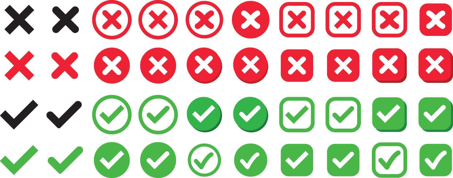 Check mark icons button set. yes or no checkmark sign. Check box icon with right and wrong ...