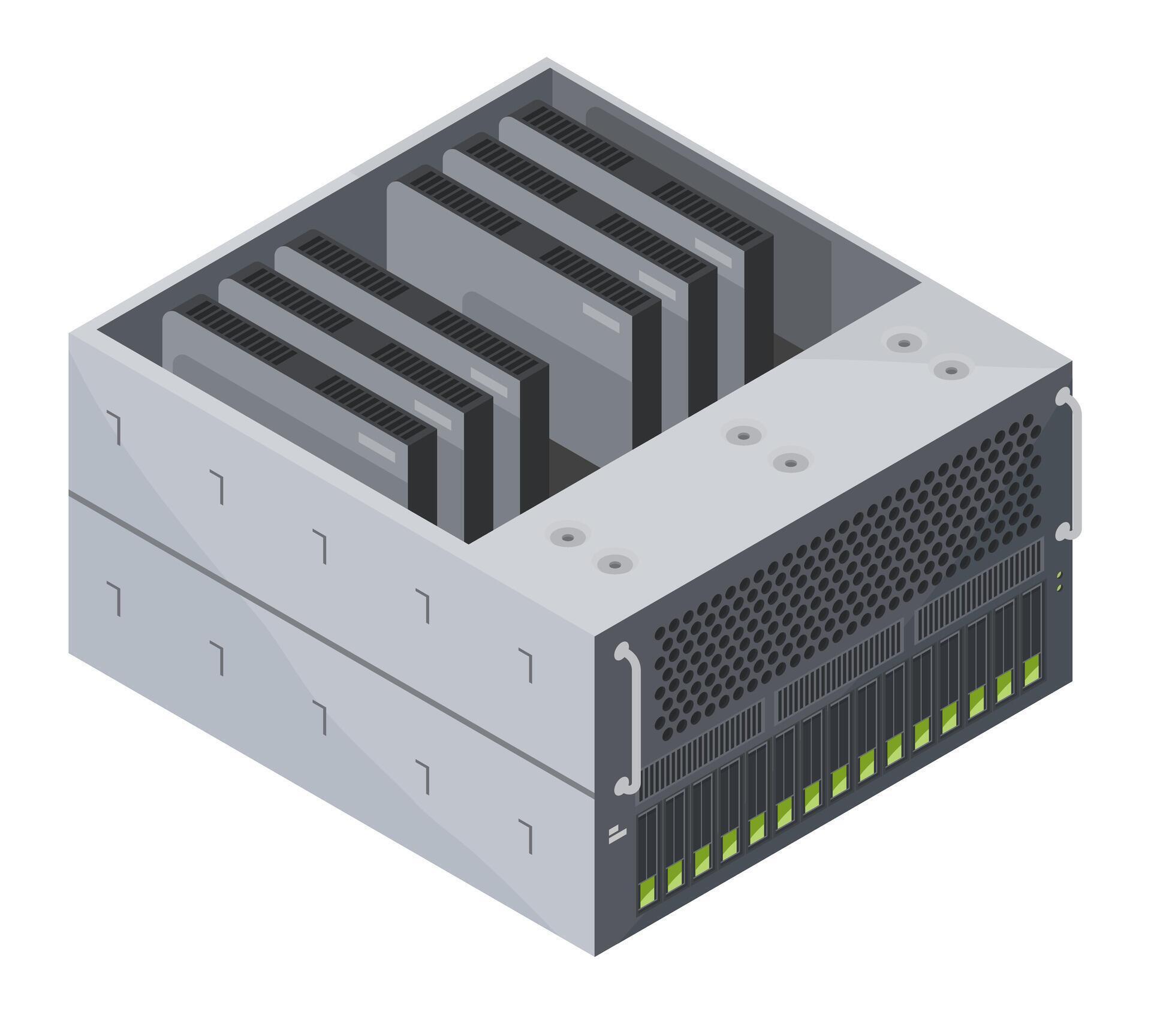 Isometric AI server rack components including GPU server infrastructure ...