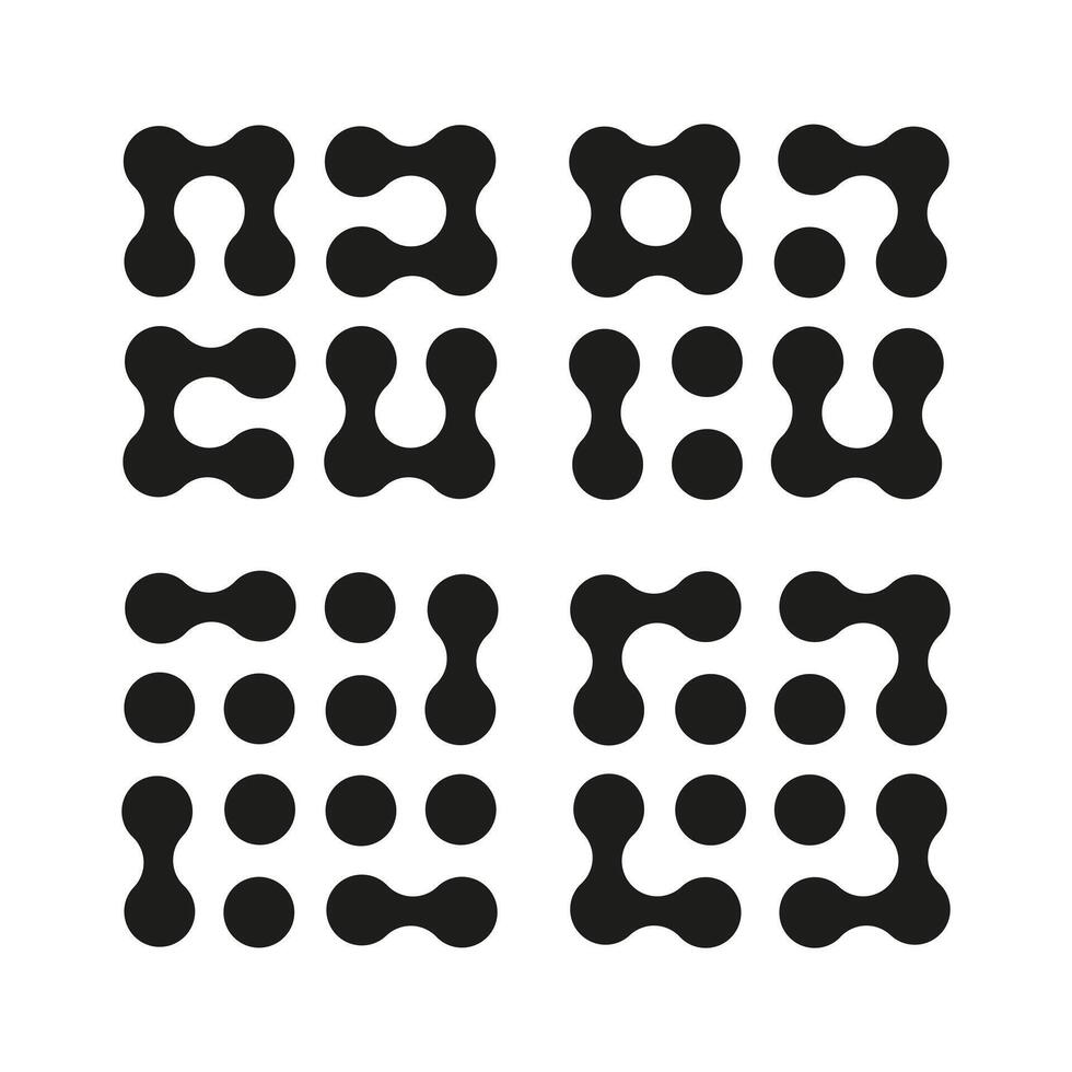 Connected dots signs. Metaball icons. Point movement template. Integration abstract symbol ...