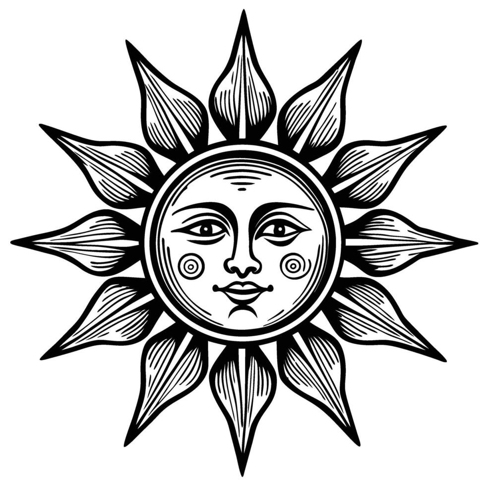 Clásico Dom ilustración con humano cara detallado negro y blanco celestial símbolo, mano ...