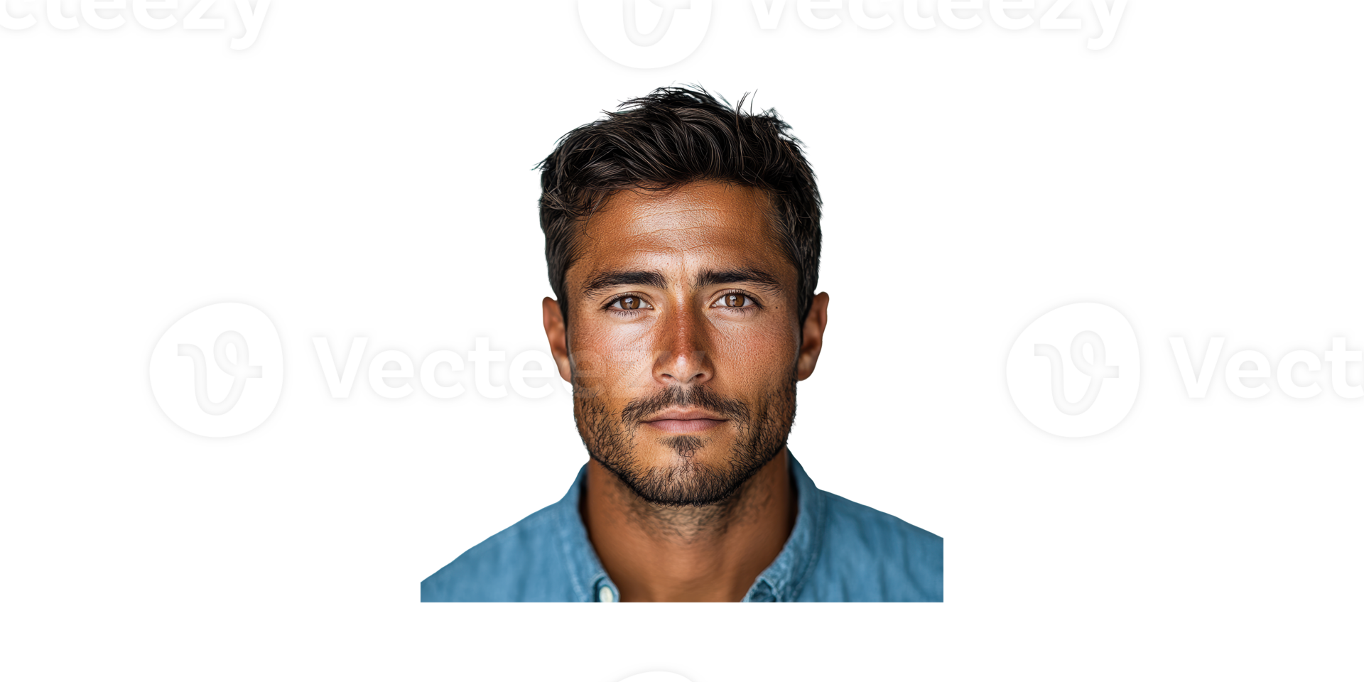 Portrait of male model with dark hair, tanned skin, and stubble ...