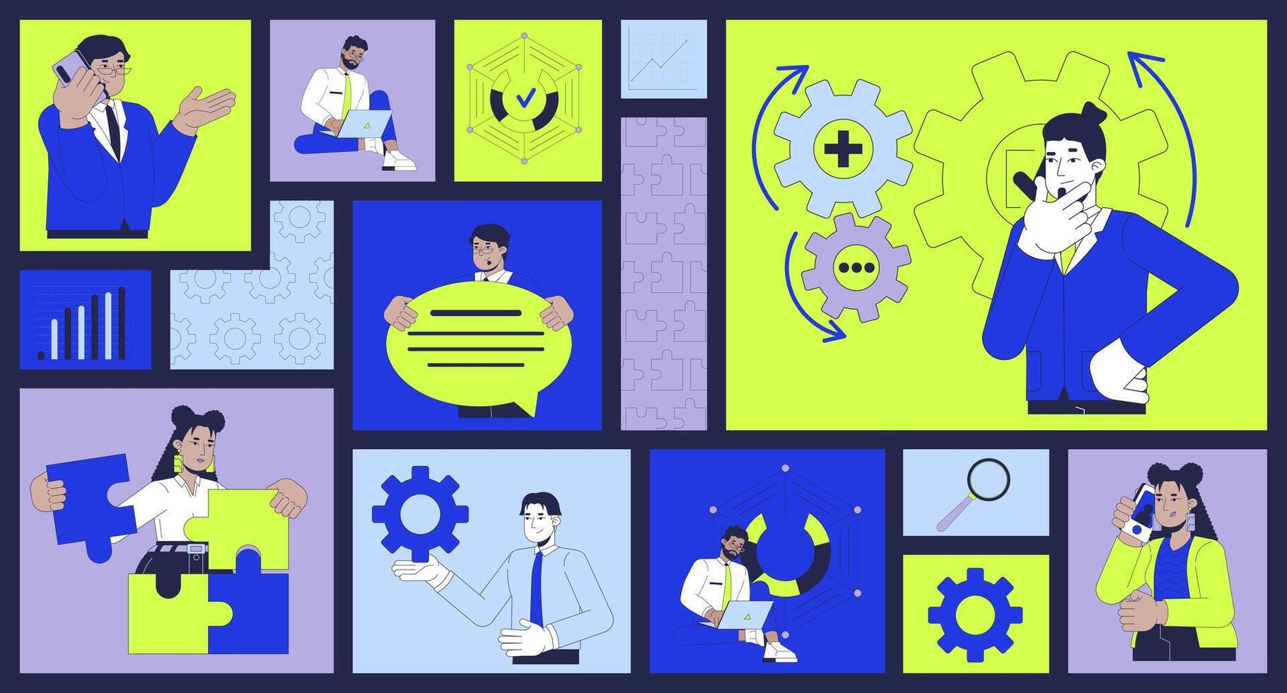 Creative problem solving and business strategy bento grid illustration ...