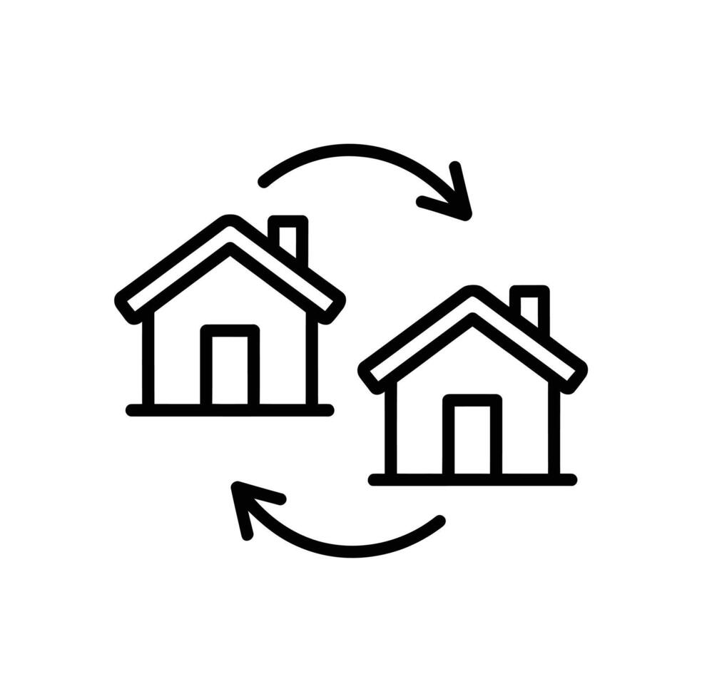House exchange icon with arrows representing property swapping and real ...