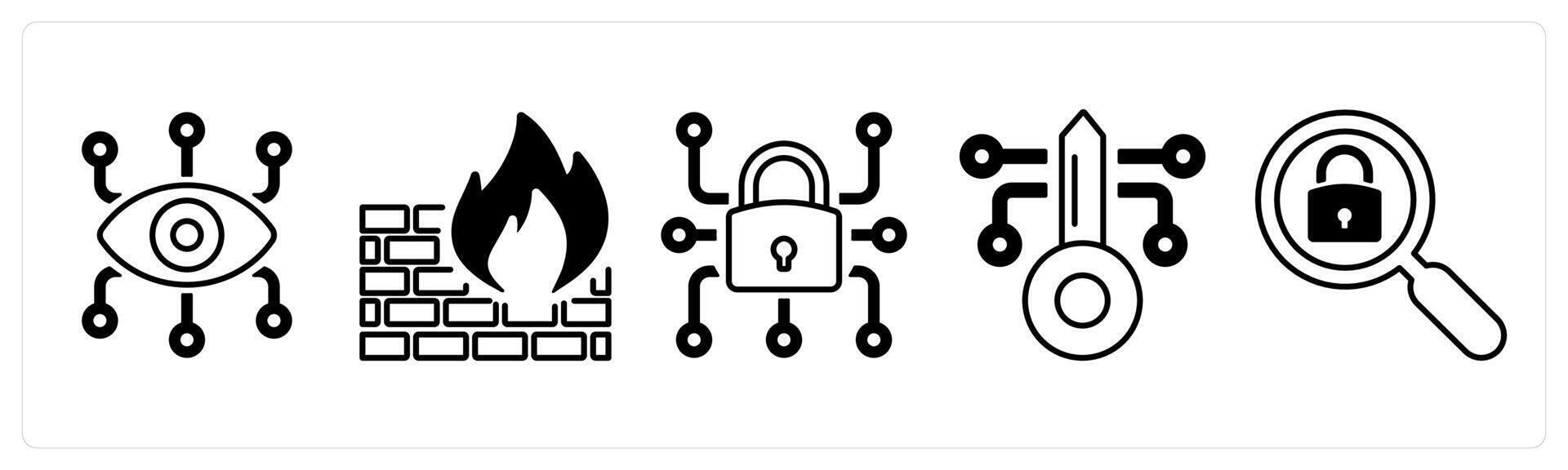 A set of 5 mix icons as security, firewall, data lock in black color ...