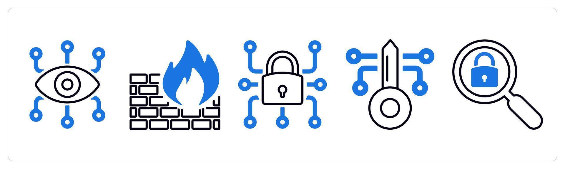 A set of 5 mix icons as security, firewall, data lock in blue color ...