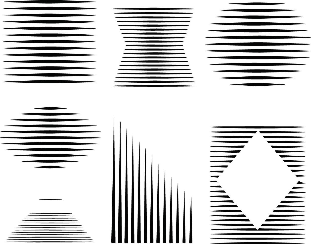 Abstract geometric shapes with parallel line patterns isolated on white ...