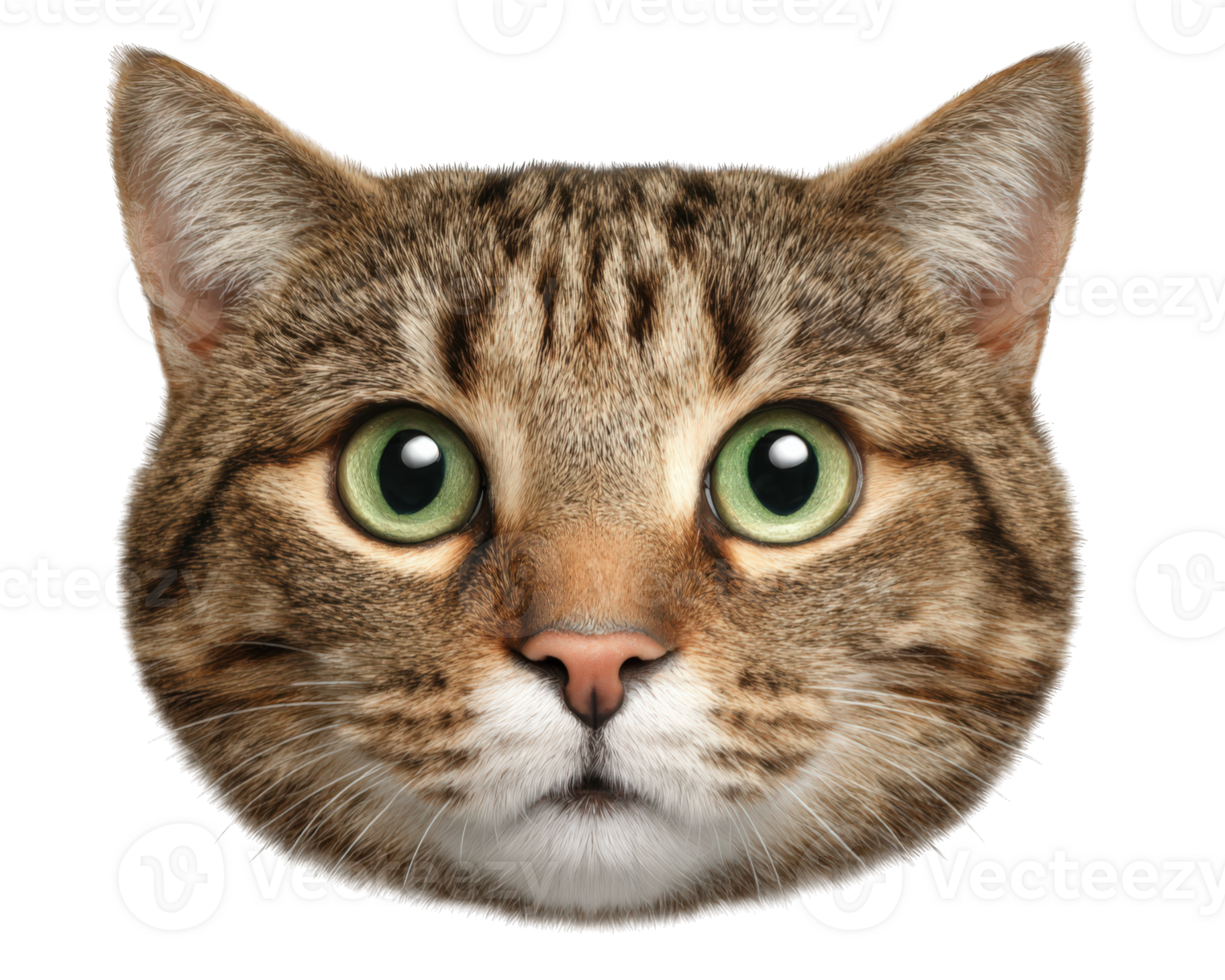 Tabby cat head isolated on transparency background, green eyes ...