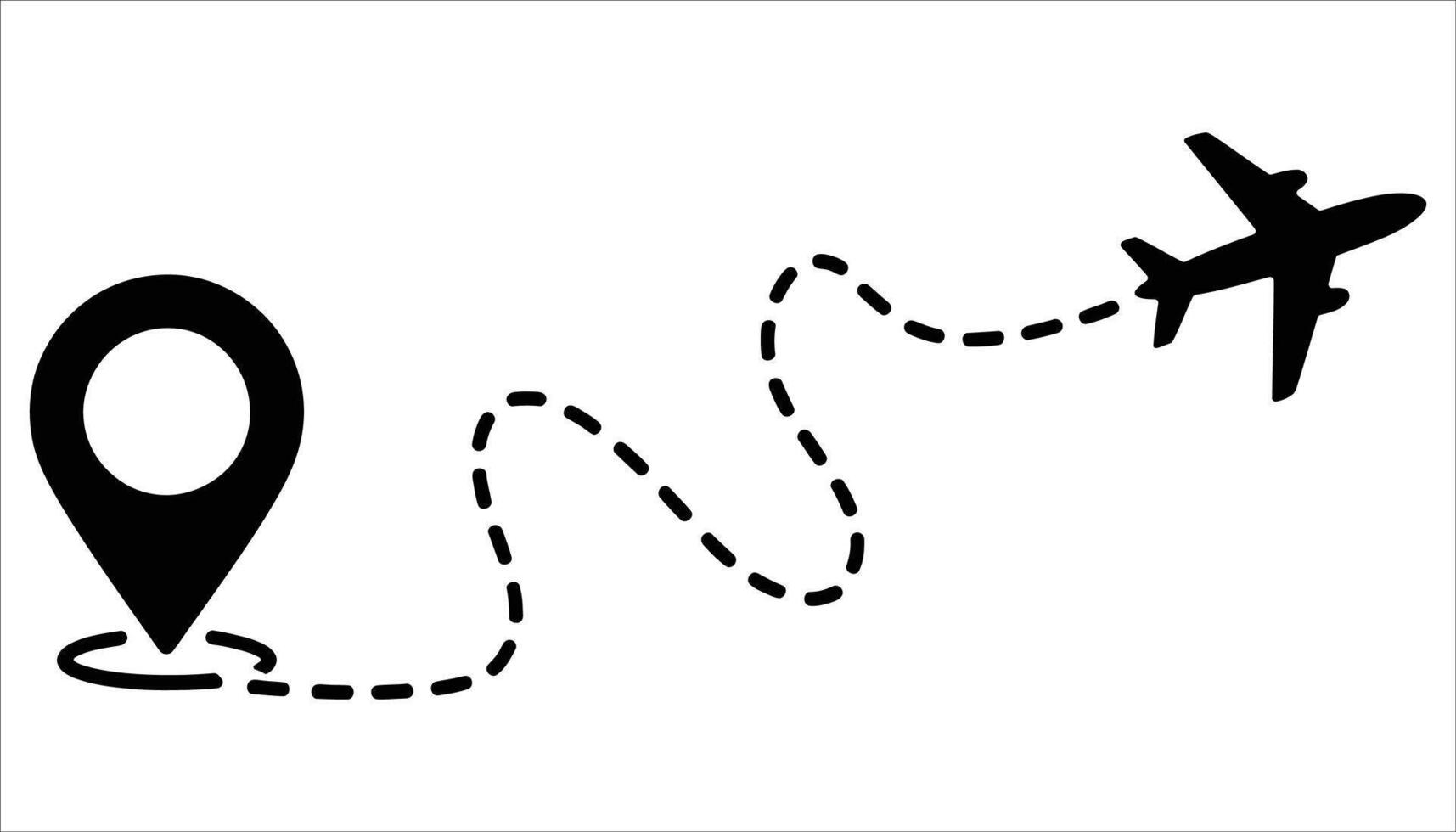 Airplane Flight Path with Dashed Line and Location Pin in Black Silhouette 68634795 Vector Art ...