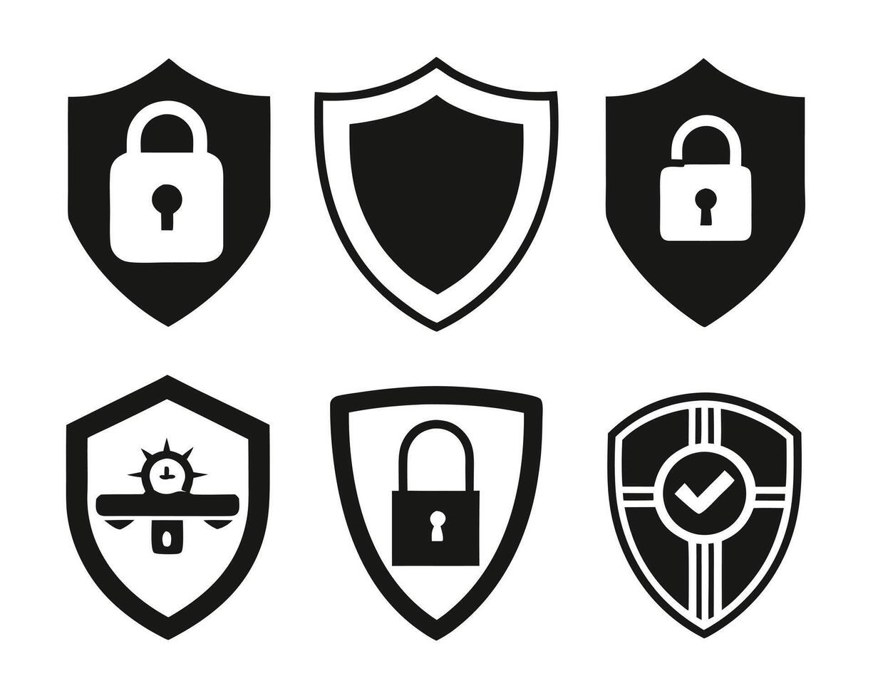 Collection of security shield icons representing protection safety and cyber security concepts ...