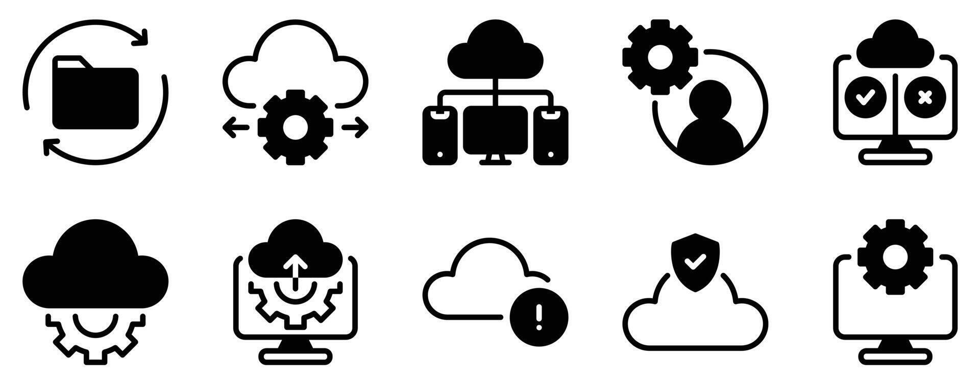 Cloud Algorithm Icon Set Solid Style Collection representing data ...
