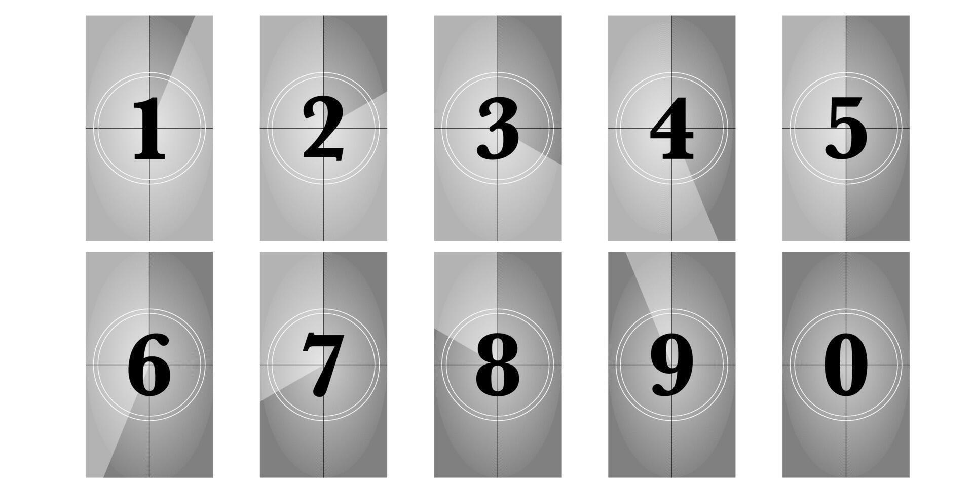 Vertical film countdown design in 9x16 ratio. Retro camera leader frames with timer numbers. Old ...