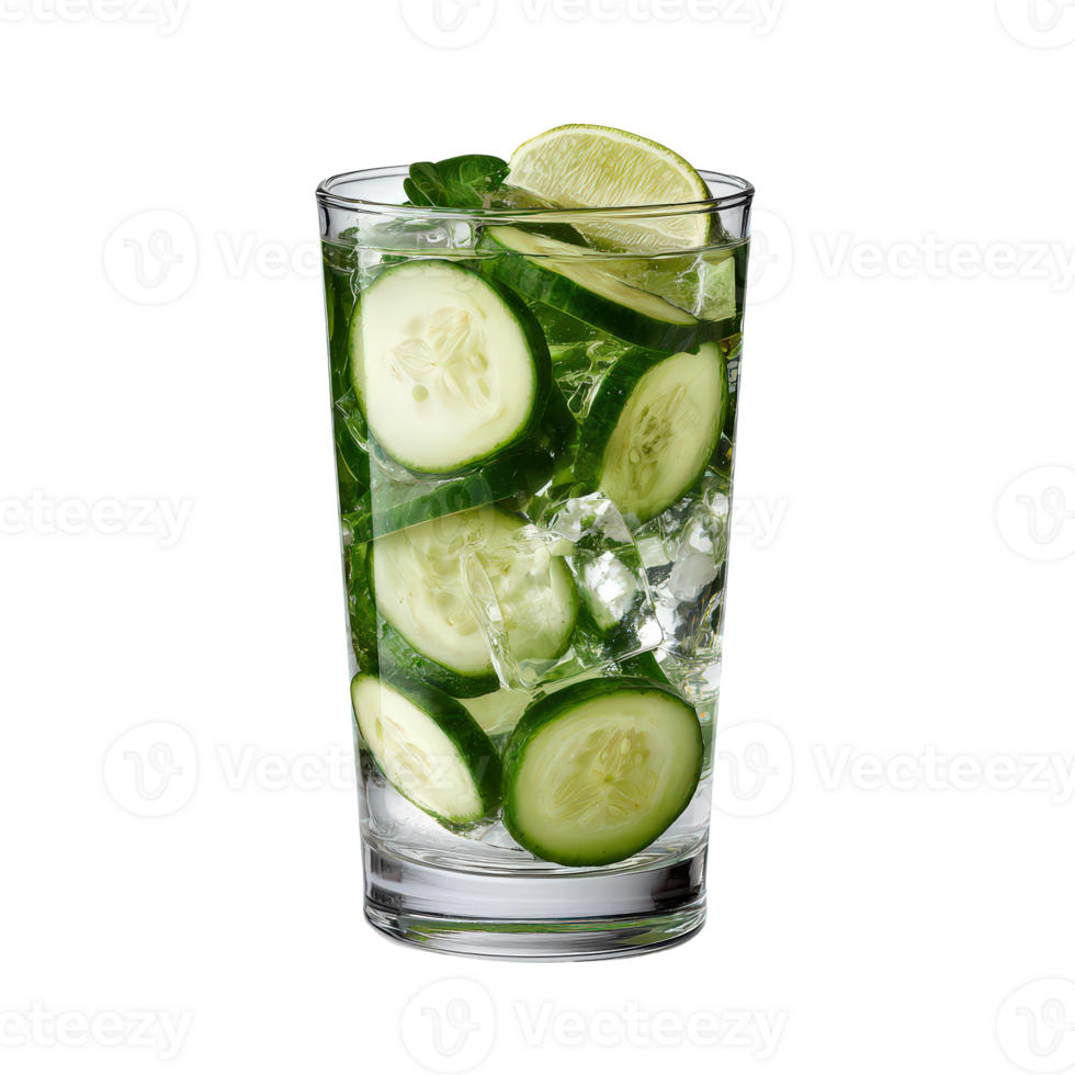 Fresh Cucumber Lime Drink with Ice in Clear Glass for Refreshing Beverage Photography 69081196 PNG