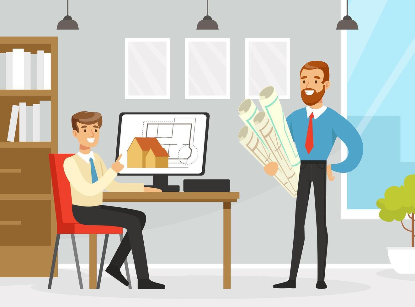 Man Architect Showing Blueprint Or Draft Of Building Design Illustration 69087226 Vector Art At