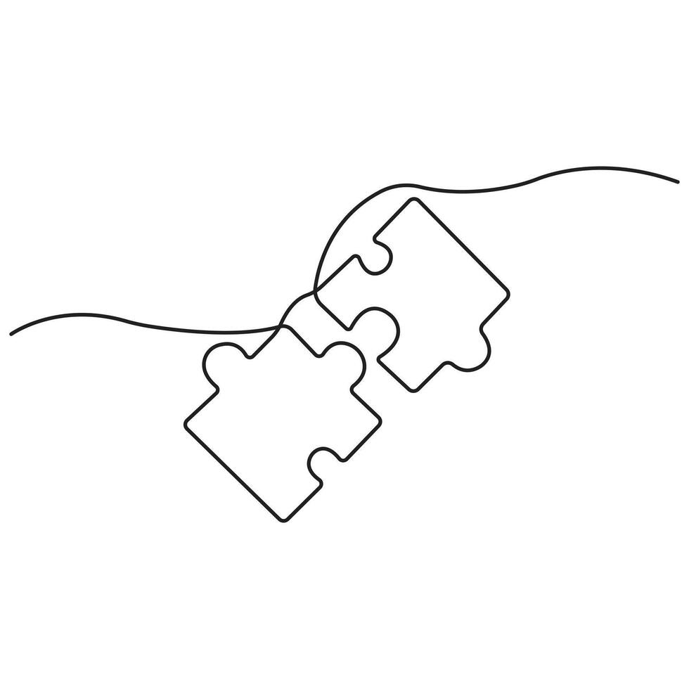 Continuous Line Drawing of Two Interlocking Puzzle Pieces Representing Problem Solving, Teamwork ...