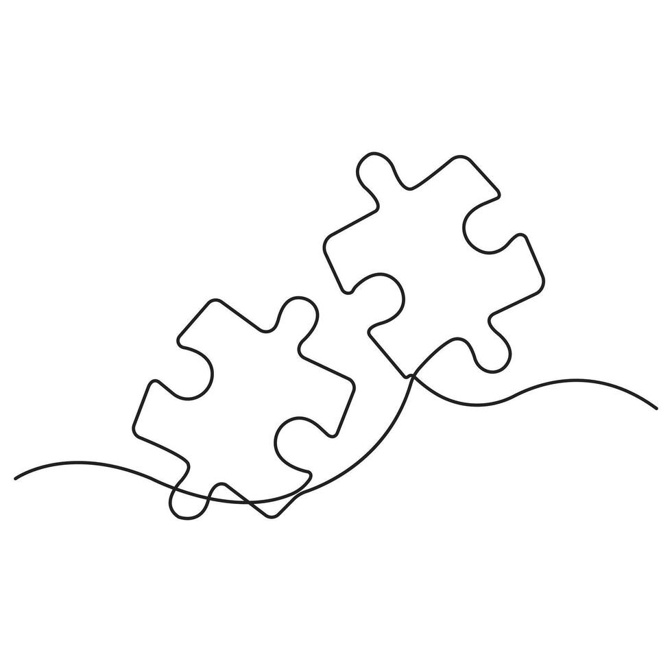 simple Continuous Line Drawing of Two Interlocking Puzzle Pieces Representing Problem Solving ...