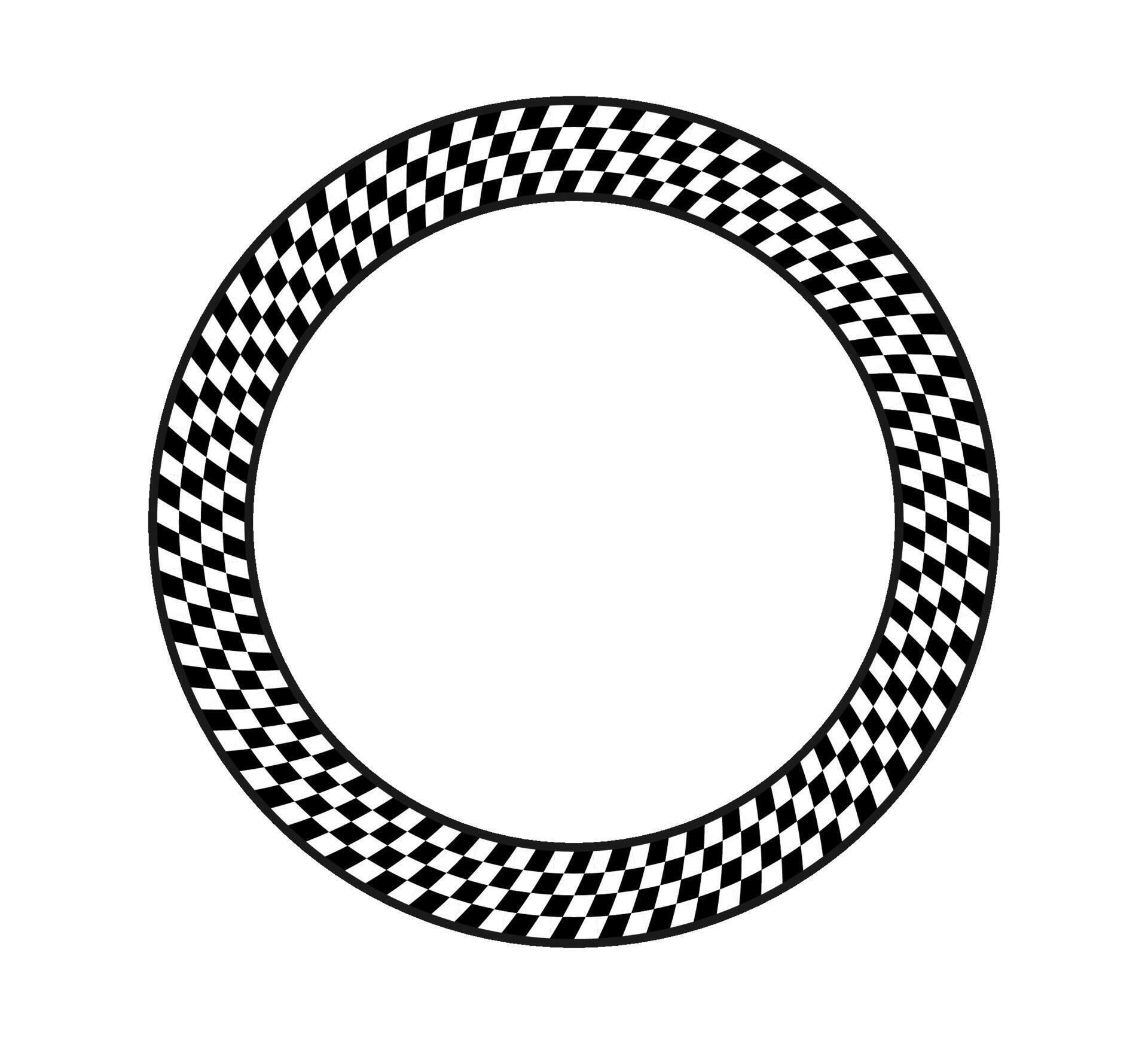 Checkered circle frame. Circle race checker flag pattern. Checkerboard geometric pattern. Black ...