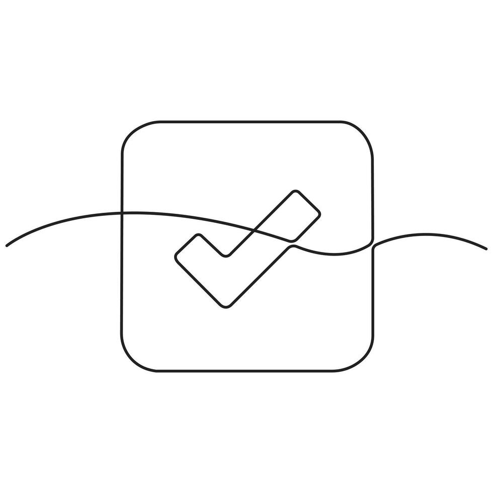 One continuous line drawing of a checkmark inside a checkbox, a minimalist icon for tasks ...