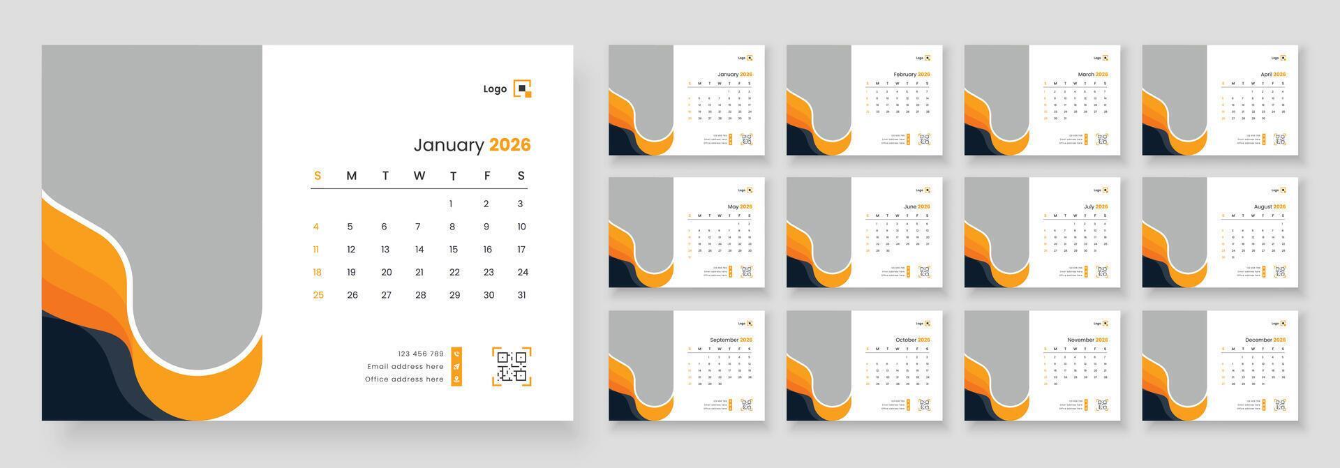 Desk Calendar Template 2026, New Year 2026 table calendar, Minimalist desk calendar 2026 ...