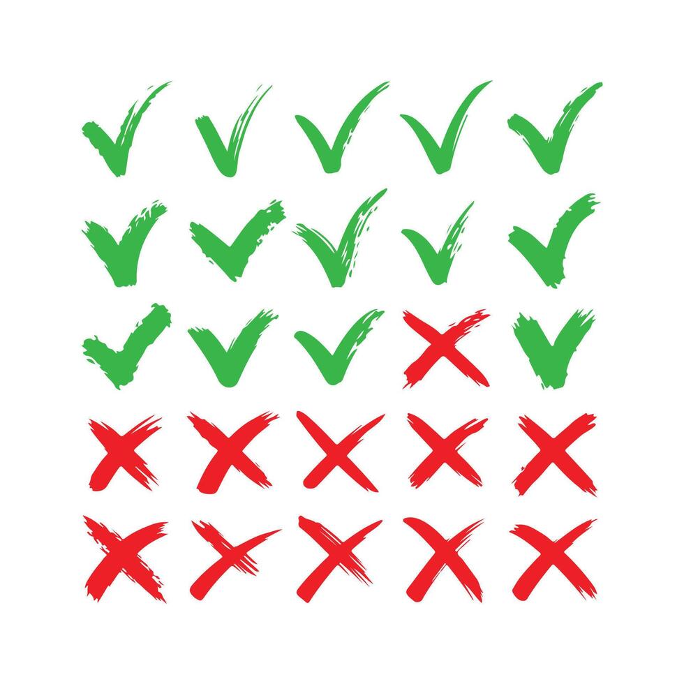 Check Marks and Crosses Hand-Drawn Symbols for Approval and Rejection 69153154 Vector Art at ...