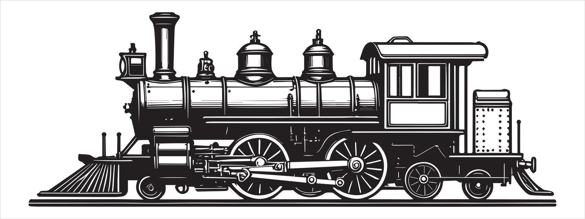 Vintage steam locomotive black and white illustration train engine 69311283 Vector Art at Vecteezy
