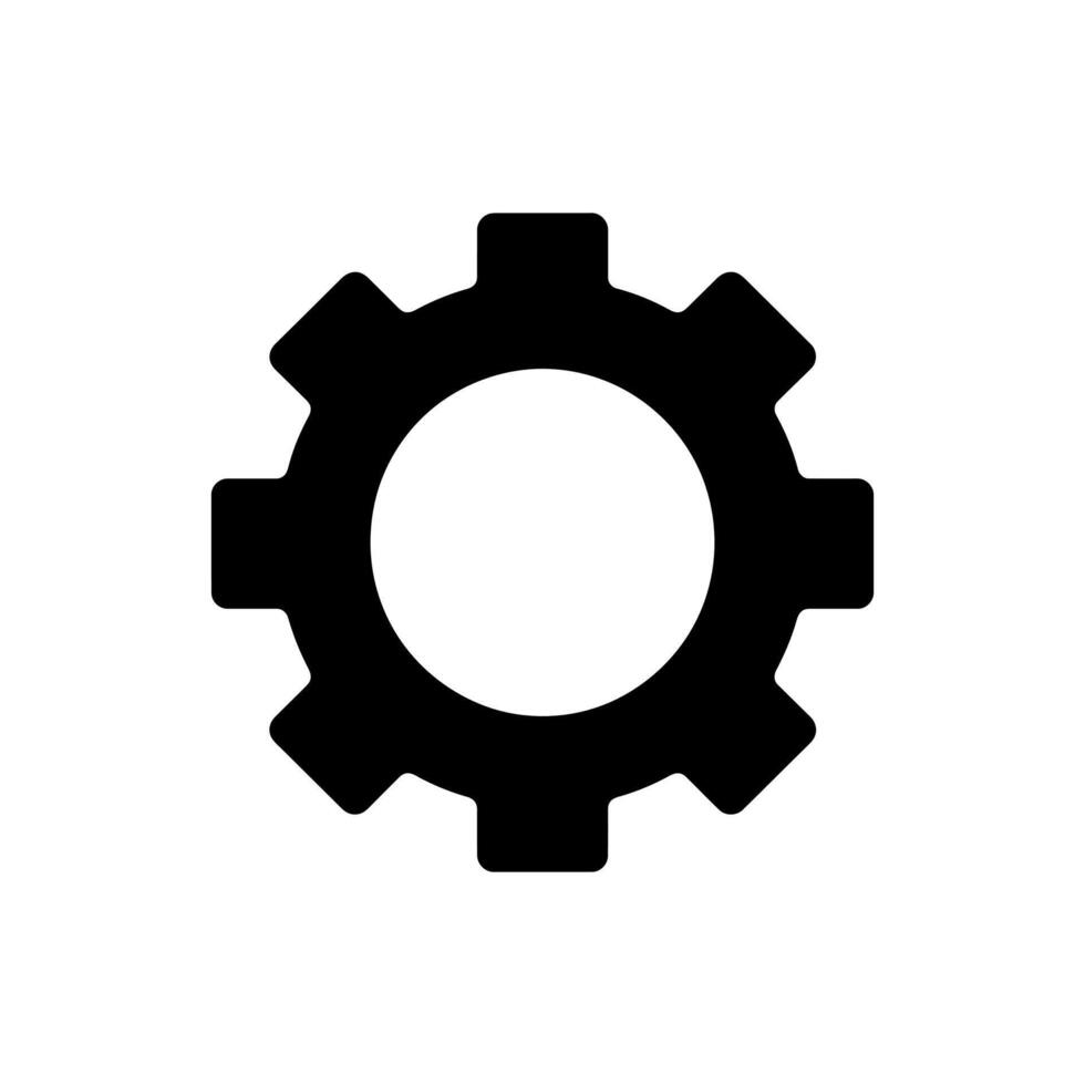 Black gear icon on white background representing settings and configuration options for software ...