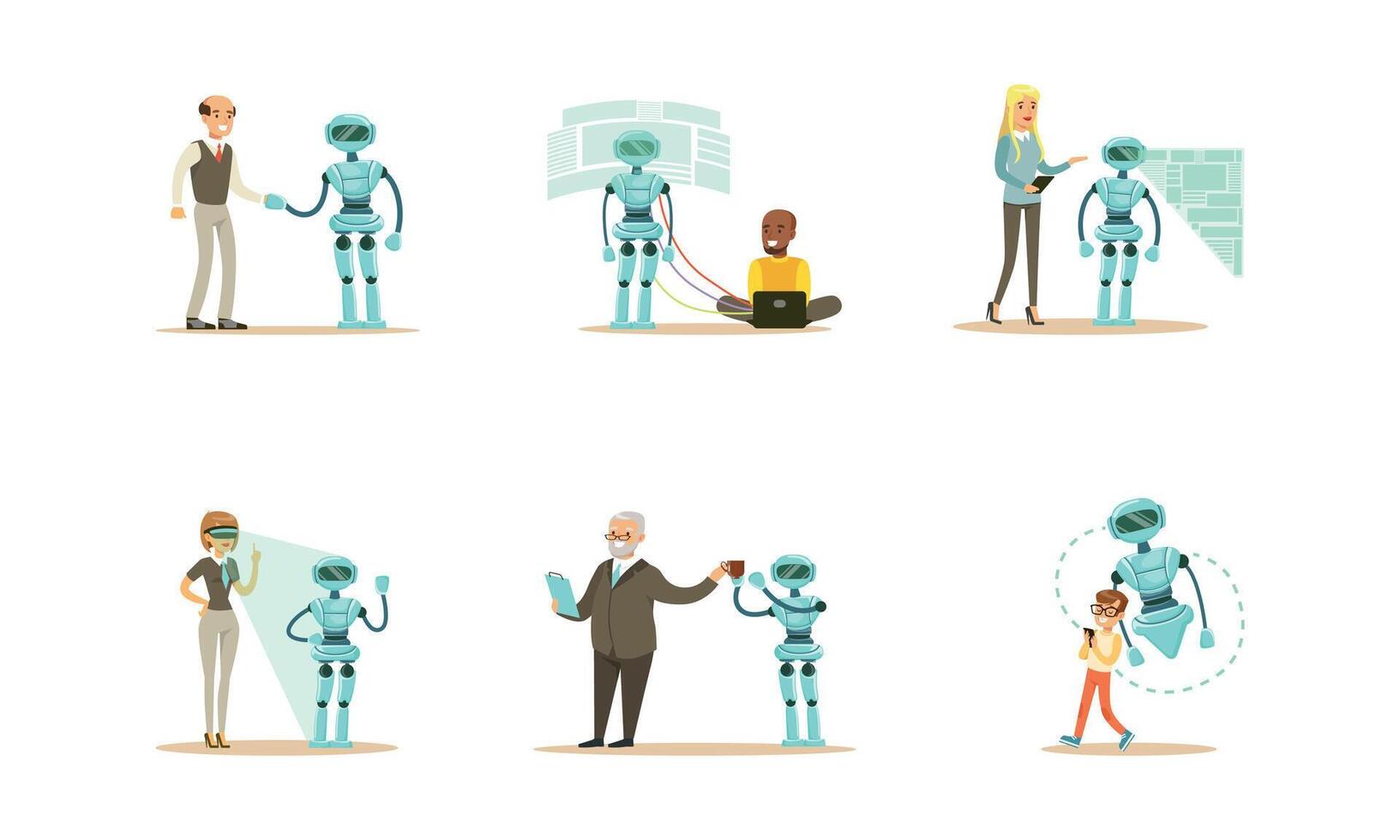 Engineers Making and Programming Robots Set, Robot Designing and Repairing, Artificial ...