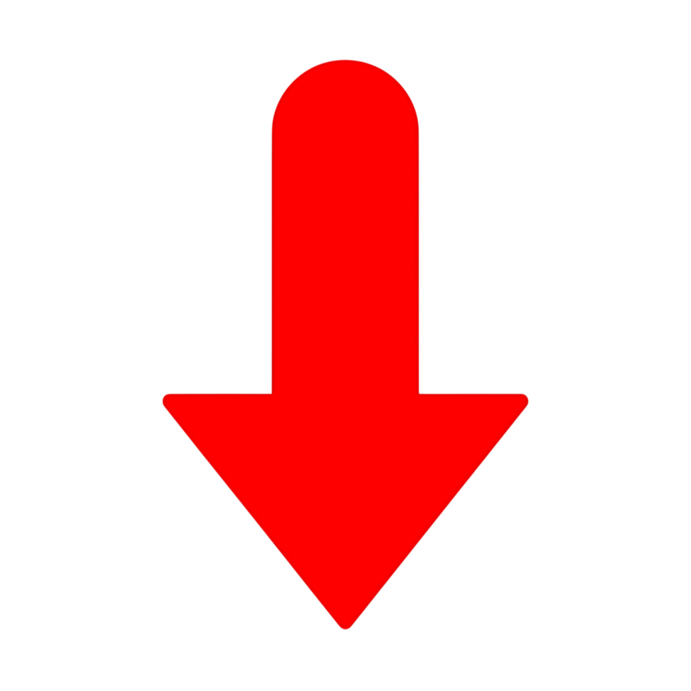 Red arrow pointing downwards on a transparent background, signifying ...