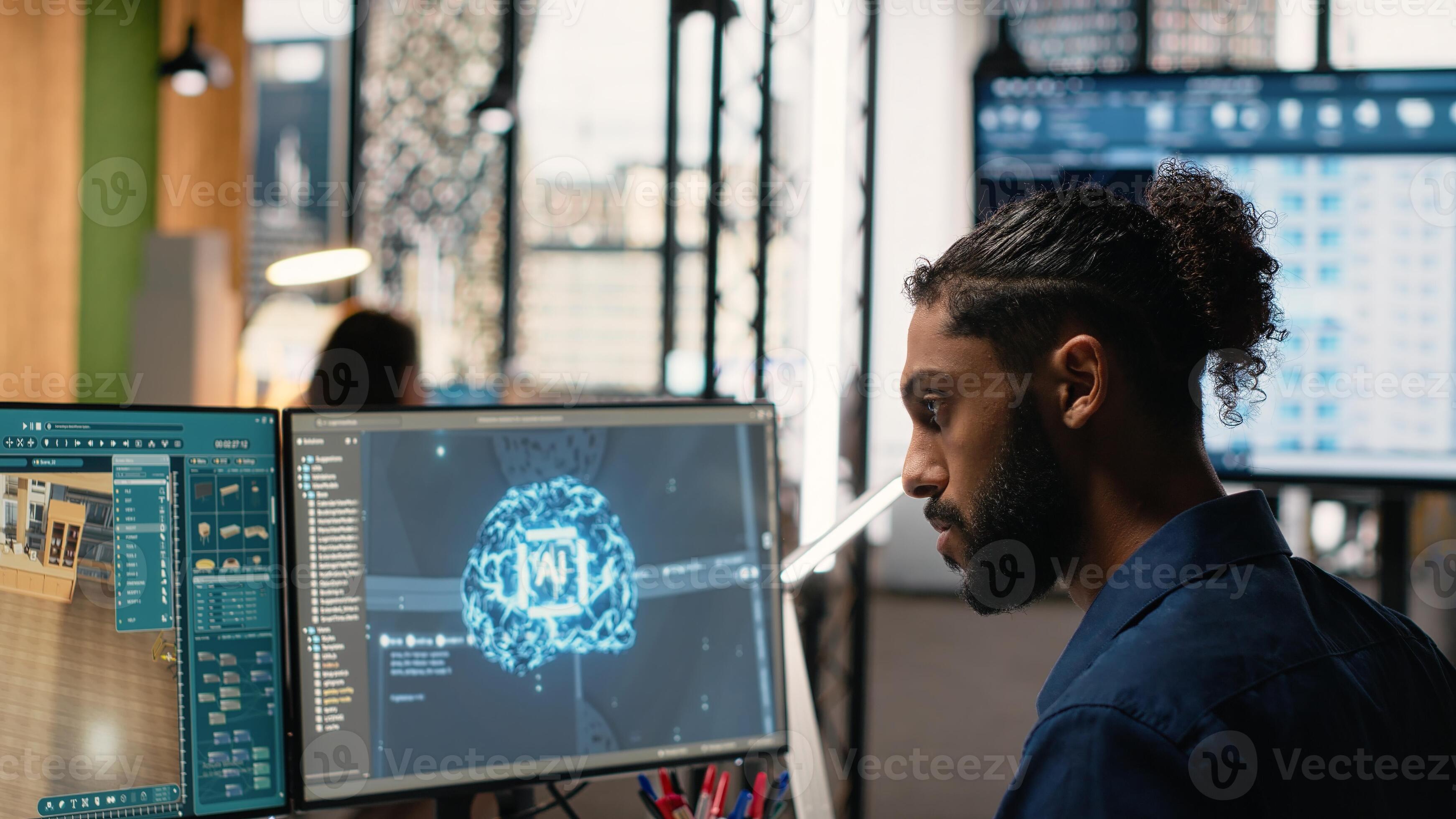 Property developer analyzing real estate projects with AI driven data ...