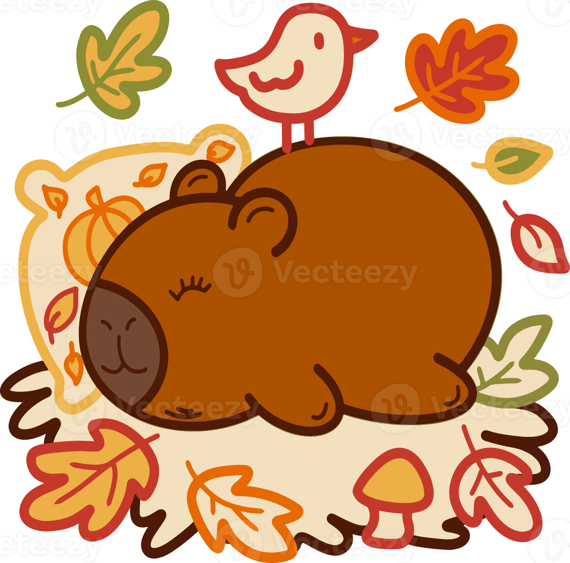 autumn sleep capybara and bird cartoon clip art 70215783 PNG