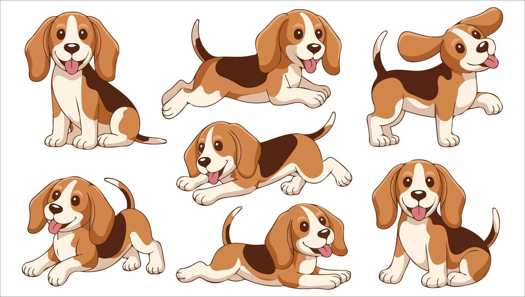 collection of playful hound dog poses cartoon art isolated white ...