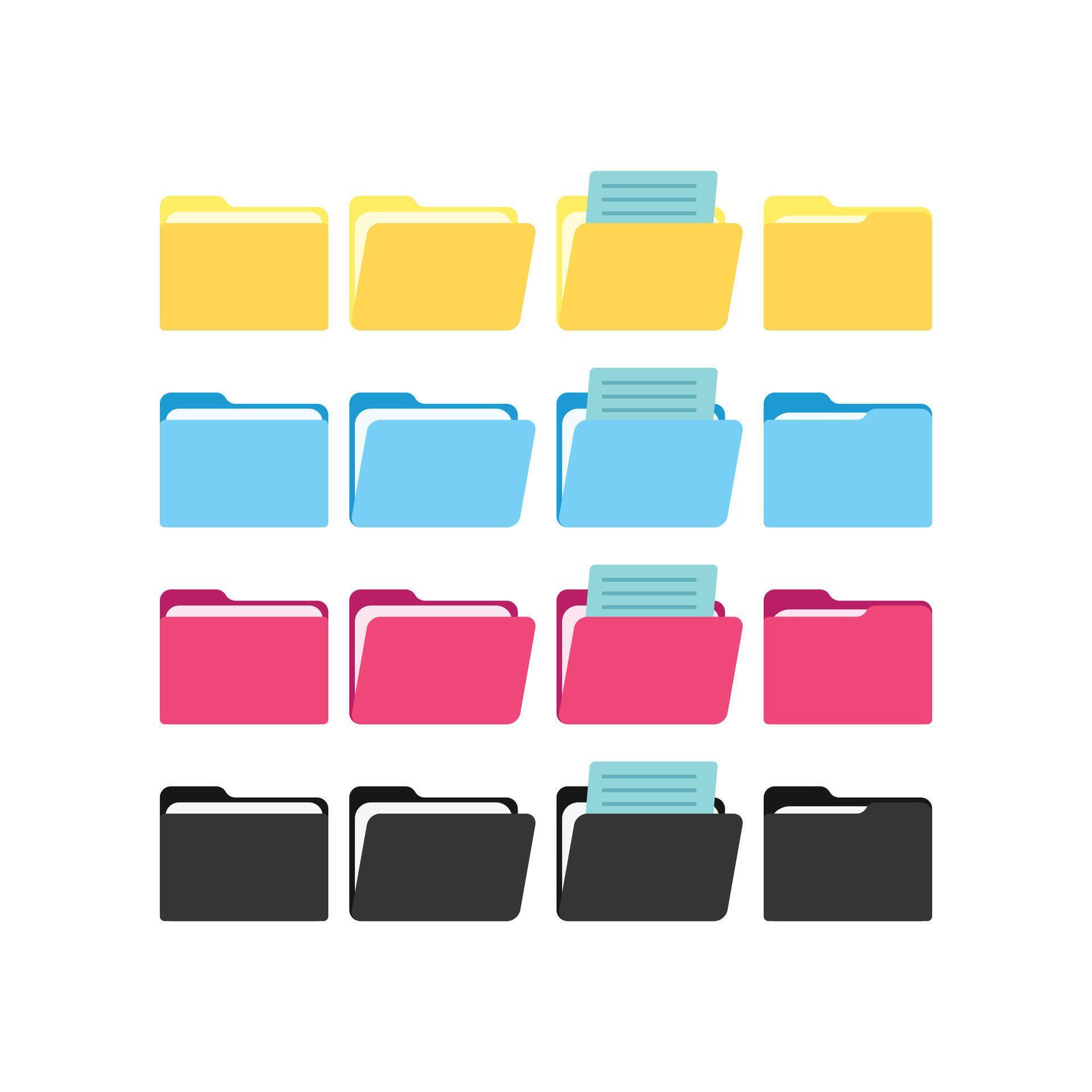 Folder icon set in multiple colors. This comprehensive design ...