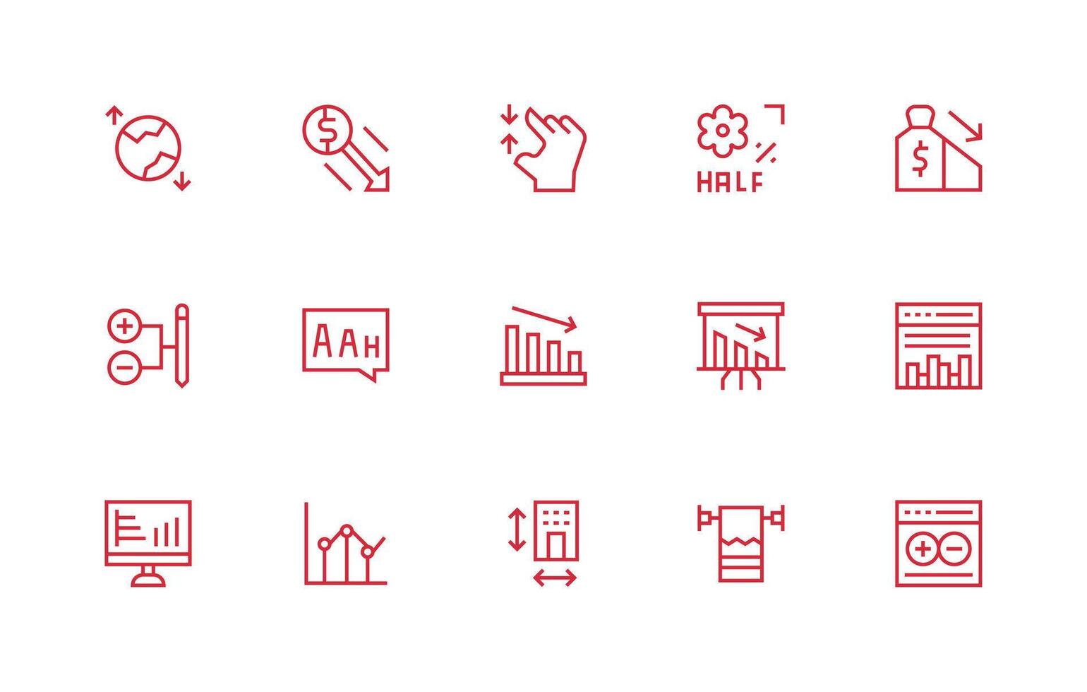 Decrease Set with 15 Regular Line Icons Icon Pack for UI 70542661 Vector Art at Vecteezy