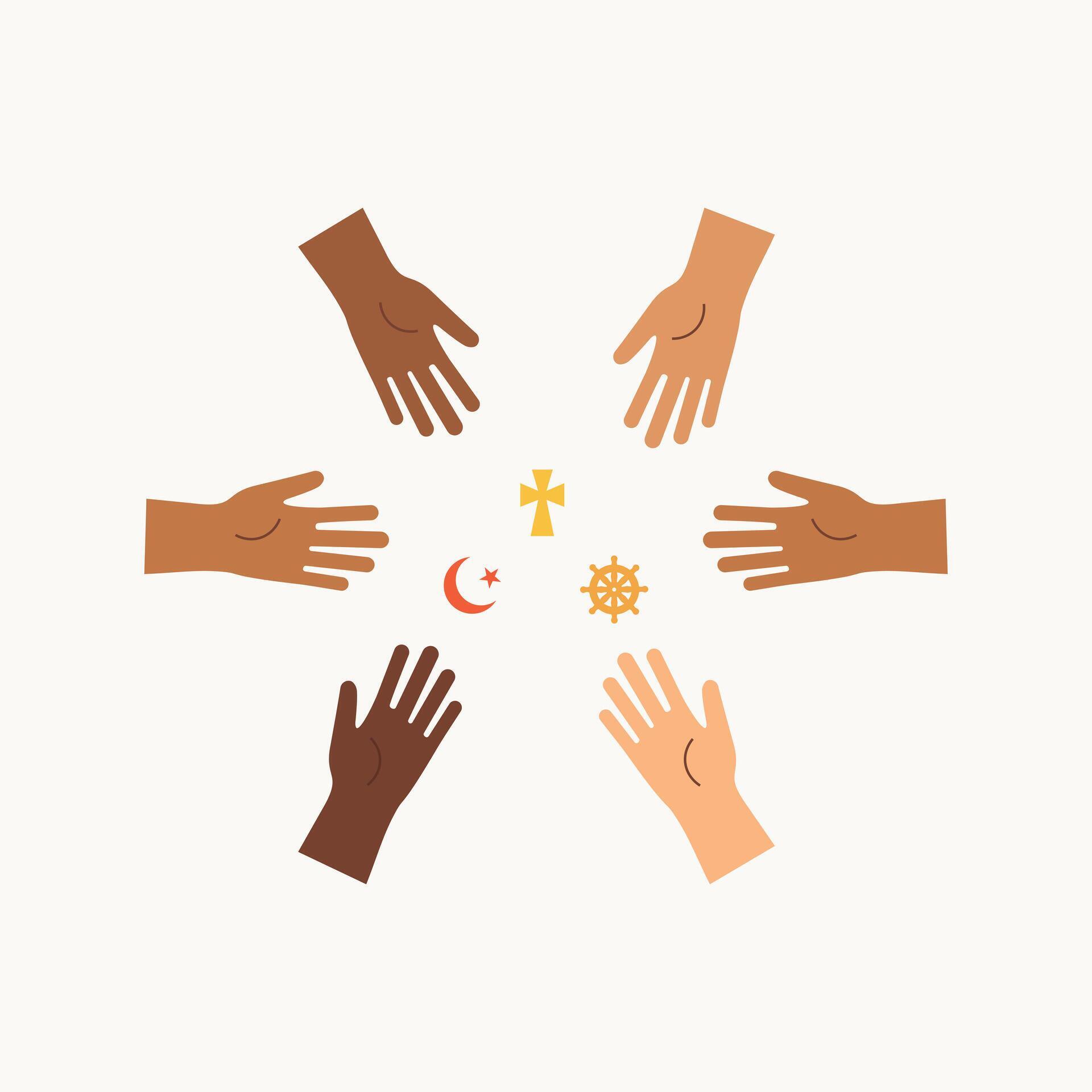 Diverse Hands with Religion and Unity Symbols 70633432 Vector Art at ...