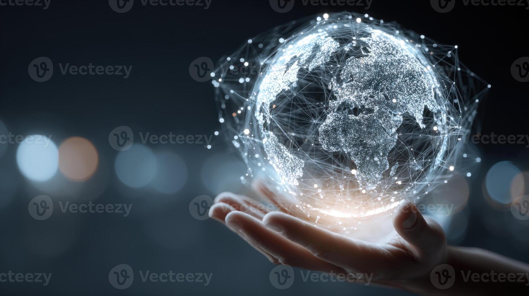 Global Connection Network Hand Holding Digital Earth with Data Connectivity for Business and ...