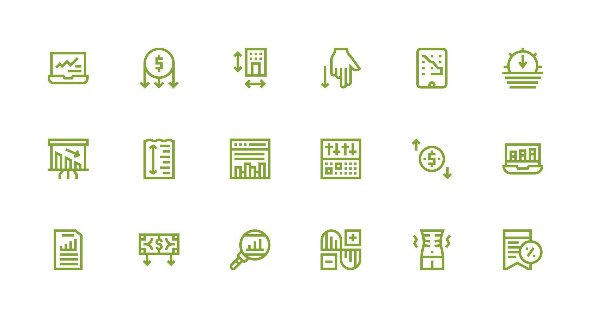 Strong Stroke Line Style Decrease Icons with 18 Vectors Icon Set for ...