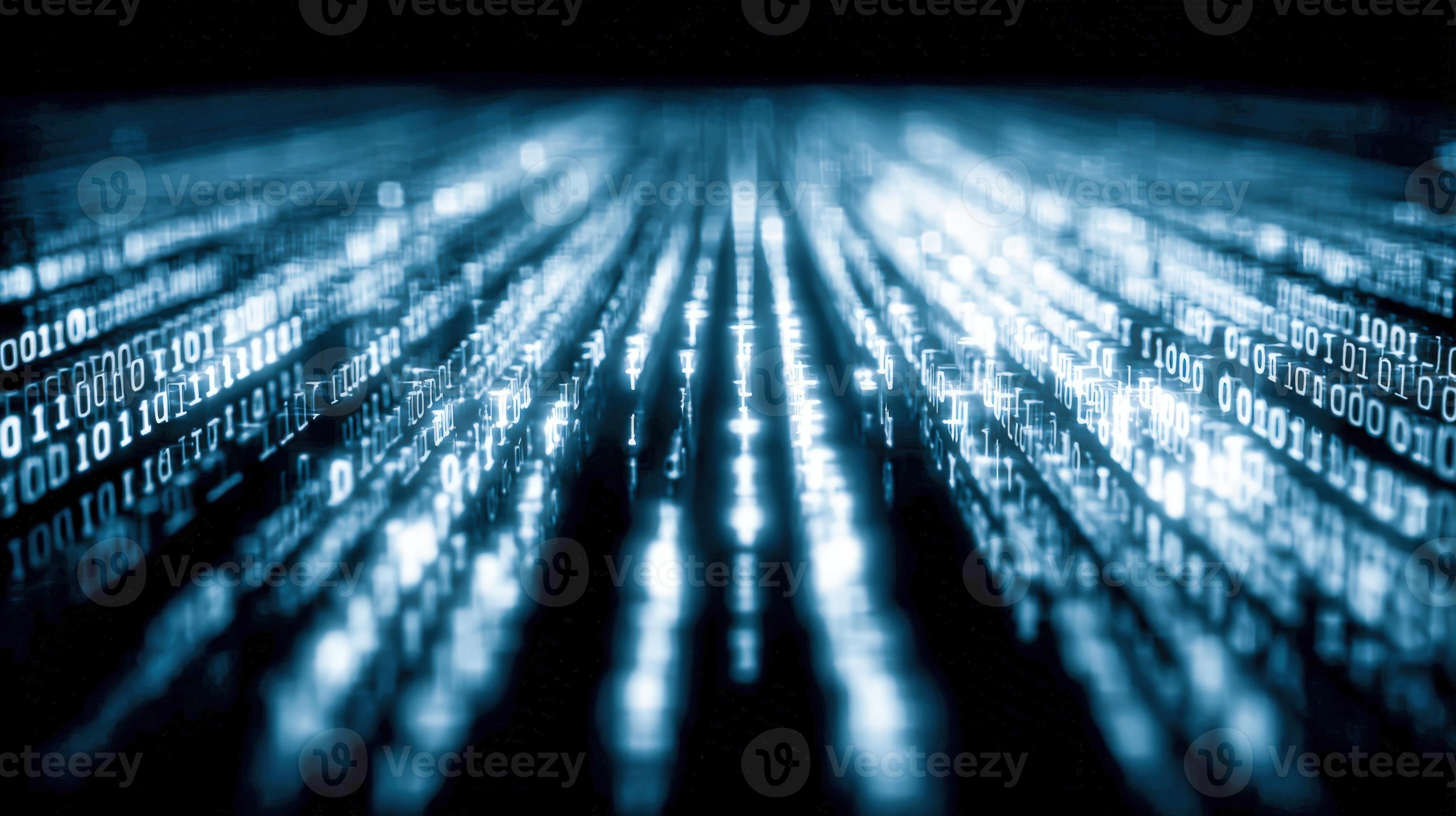 Abstract Digital Binary Code Stream, Data Flow Visualization in Blue, High Tech Background ...